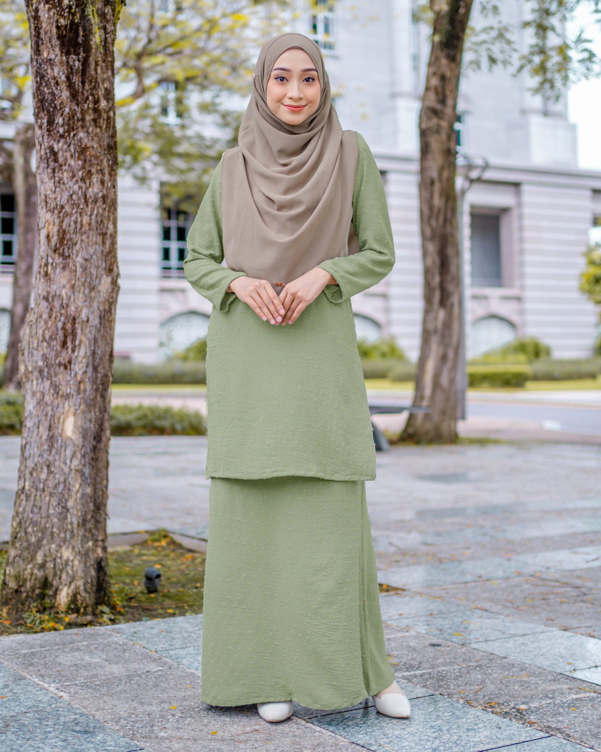 Baju Kurung Layli - Sage Green - Kualiti Designer, Harga Luarbiasa