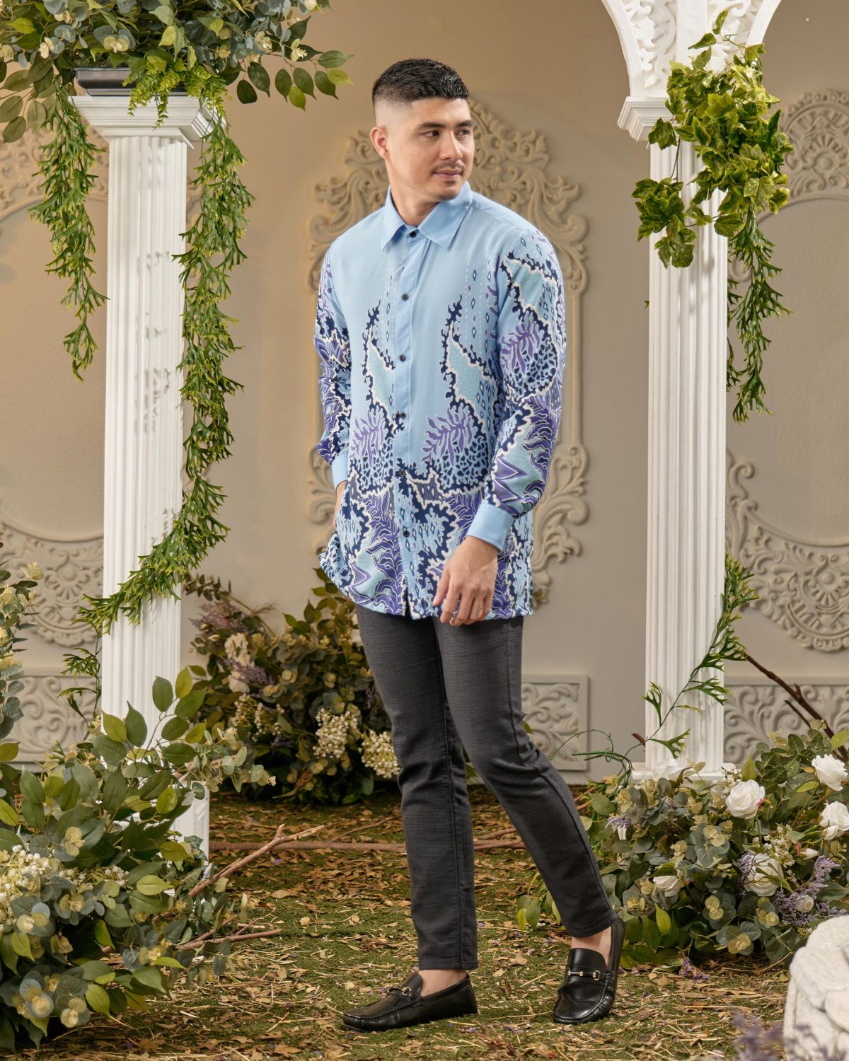 Kemeja Batik Sultan - Indra Baby Blue - Kualiti Designer, Harga Luarbiasa