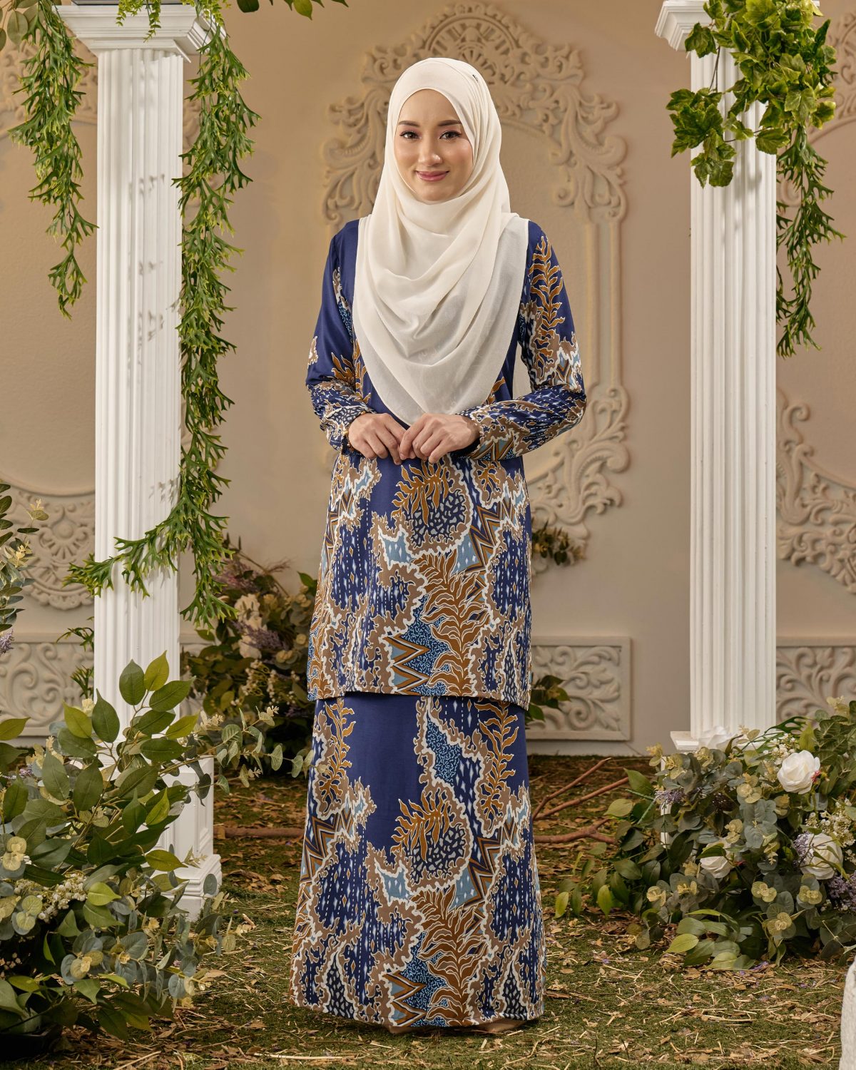 Baju Kurung Moden Batik Sultanah - Indra Navy Blue - Kualiti Designer, Harga Luarbiasa